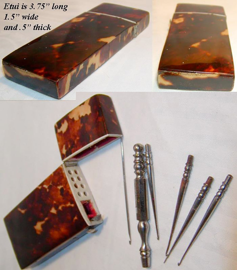 Large Sized Antique Tortoise Shell Sewing Item: Crochet Hook Tambour C ...