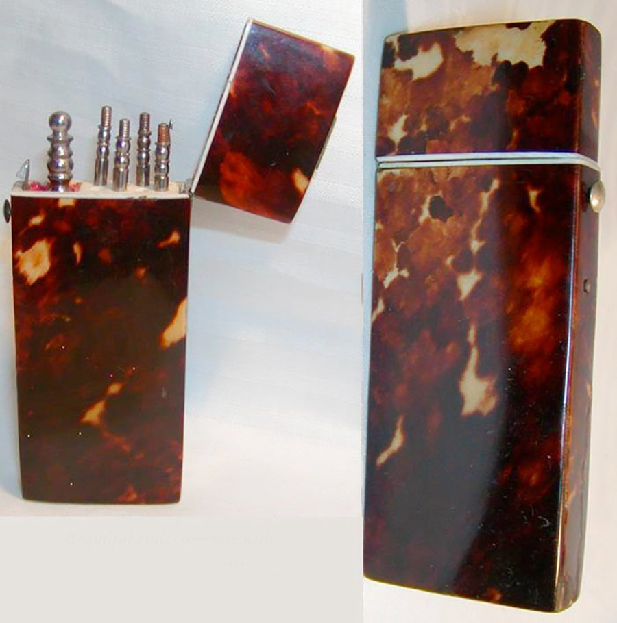 Large Sized Antique Tortoise Shell Sewing Item: Crochet Hook Tambour C ...