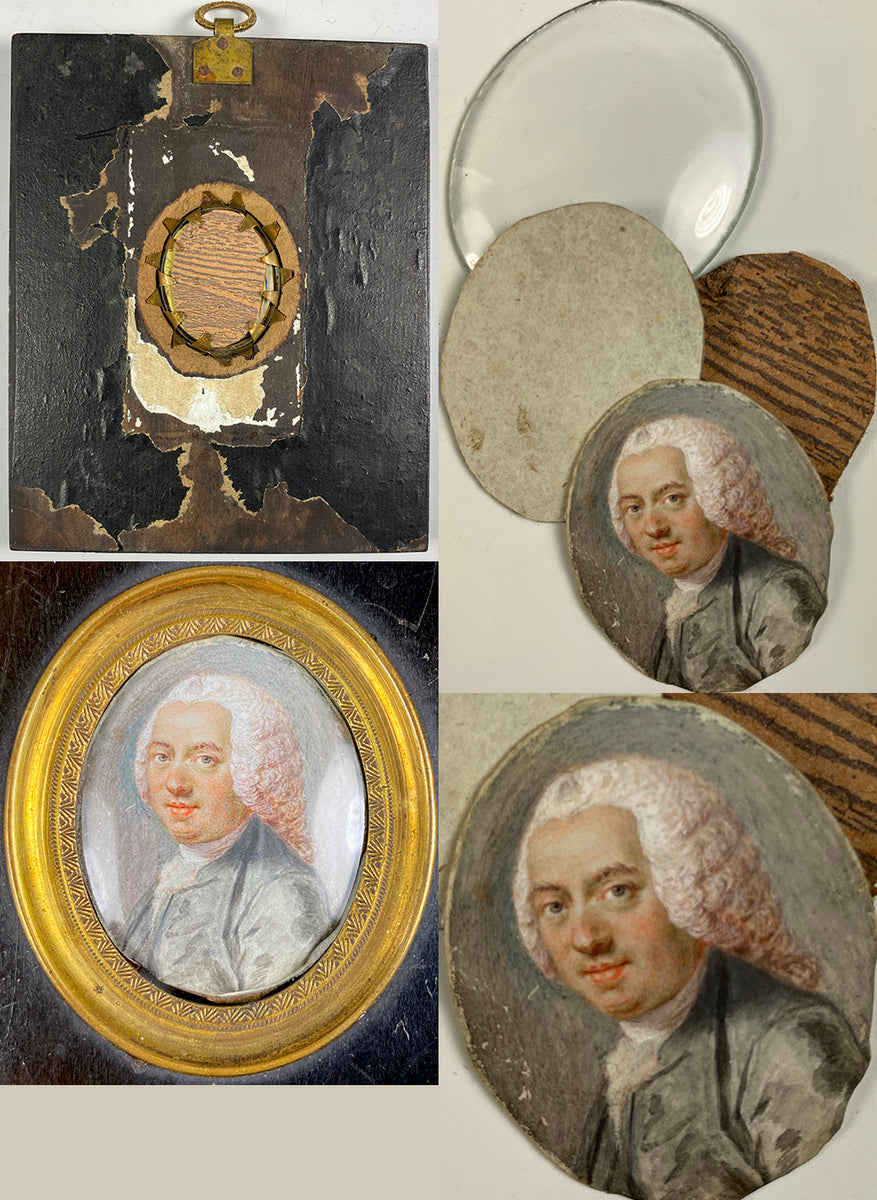 Fine Antique French Portrait Miniature, c.1700s, Gentleman in Powdered ...