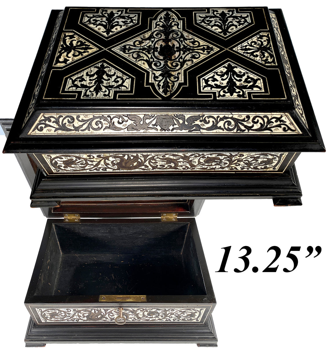 Antique 13.5" Italian Ebony and Ivory Marquetry Neo-Renaissance Chest ...