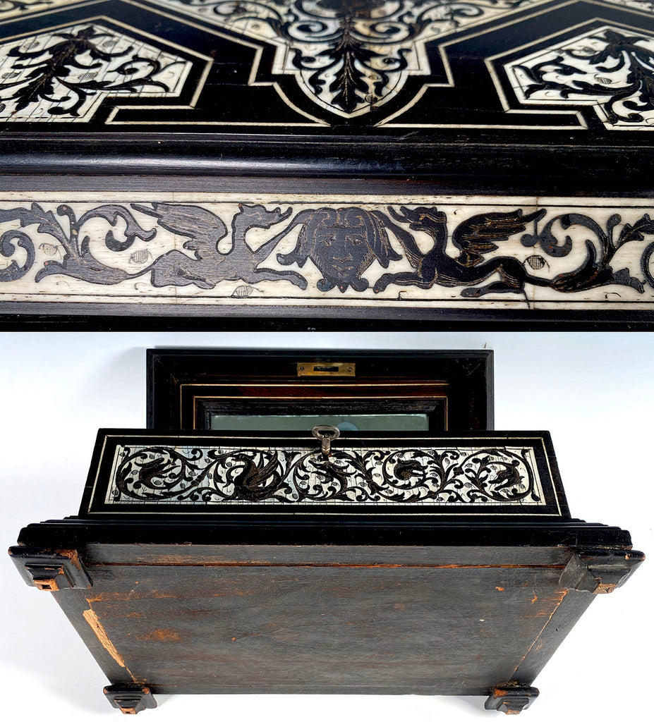 Antique 13.5" Italian Ebony and Ivory Marquetry Neo-Renaissance Chest ...