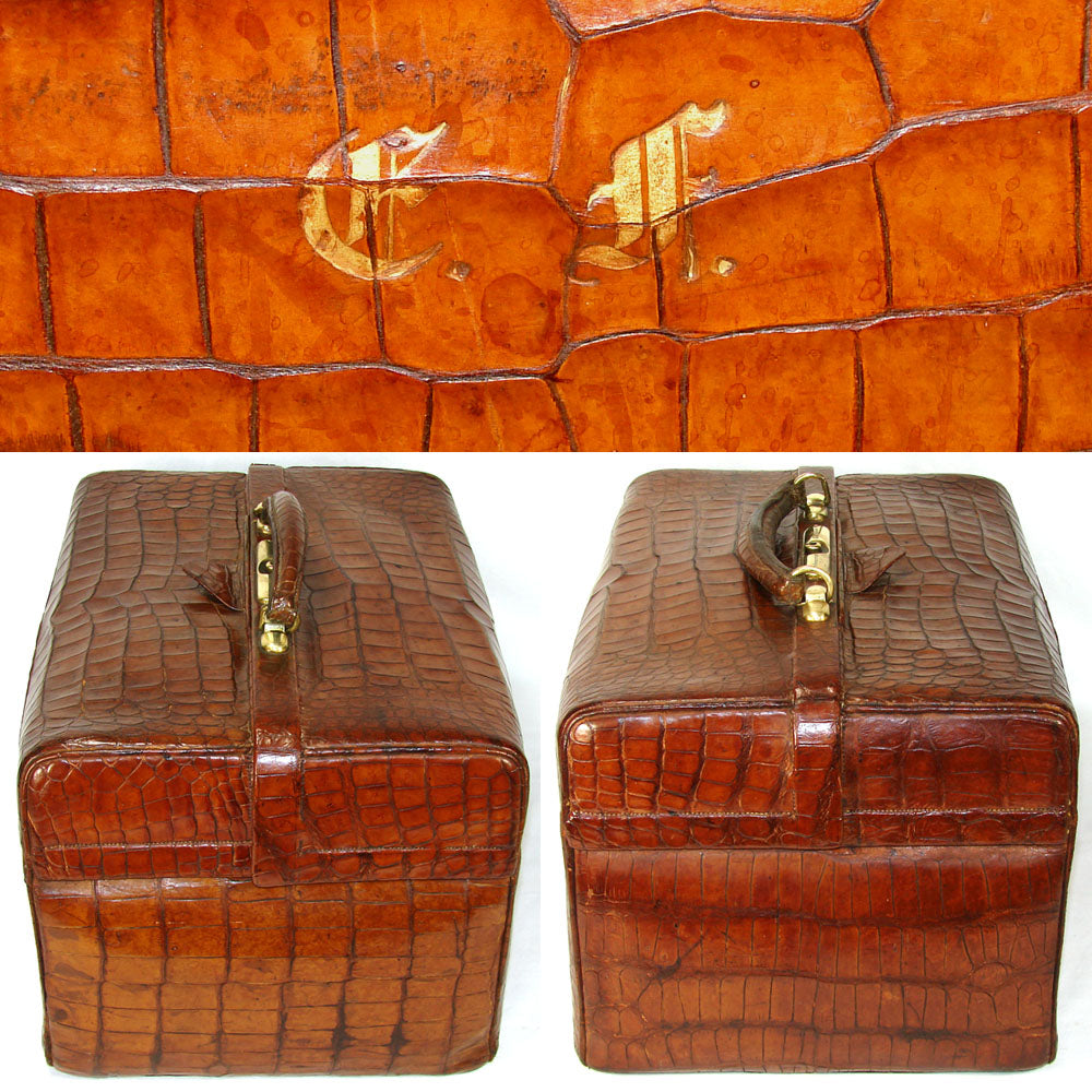 Superb Large Antique Victorian Era 15" Alligator or Croc Travel Case ...