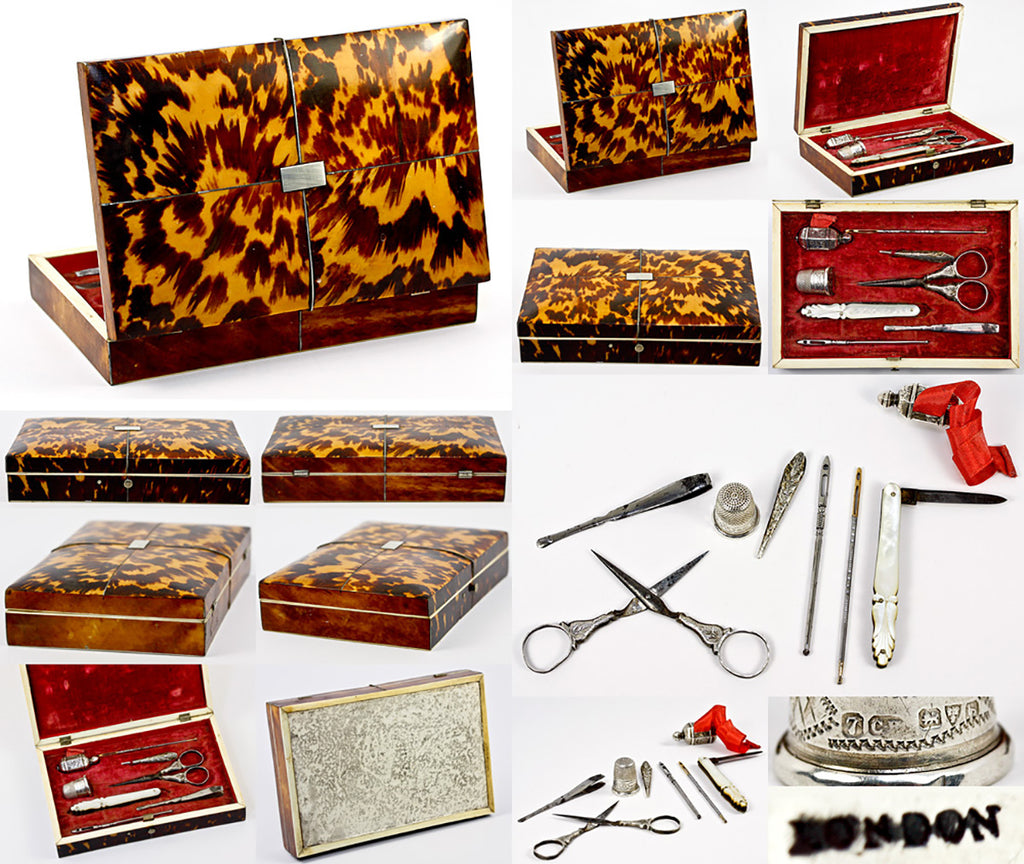 Antique Georgian English Sewing Etui, Superb Tortoise Shell Case with ...