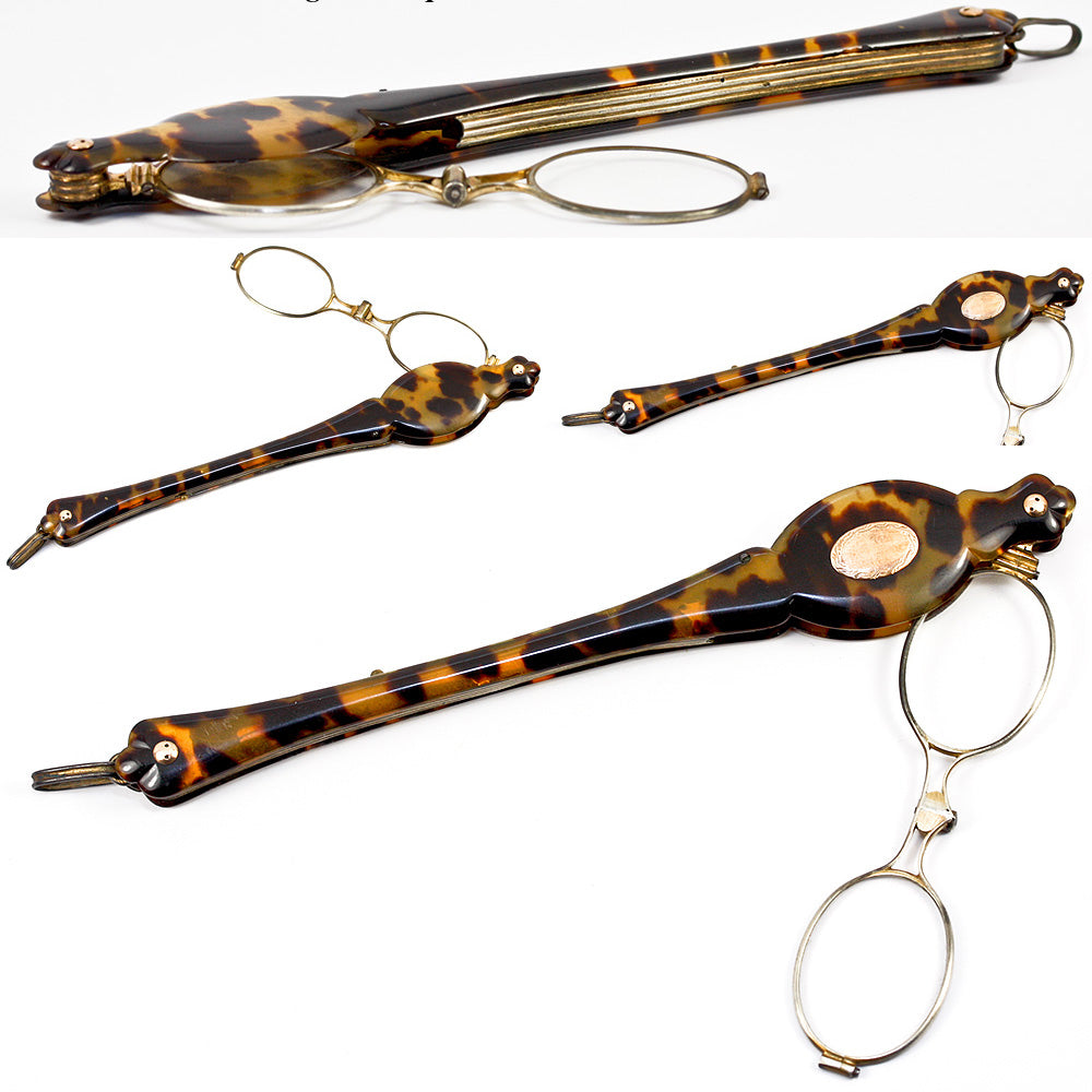 Antique French Tortoise Shell & 18k Gold Lorgnette c. 1820- 50, Comple ...