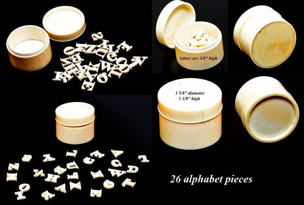 Antique Carved c.1800s Ivory Box with Carved Ivory Alphabet Inside, Cu ...