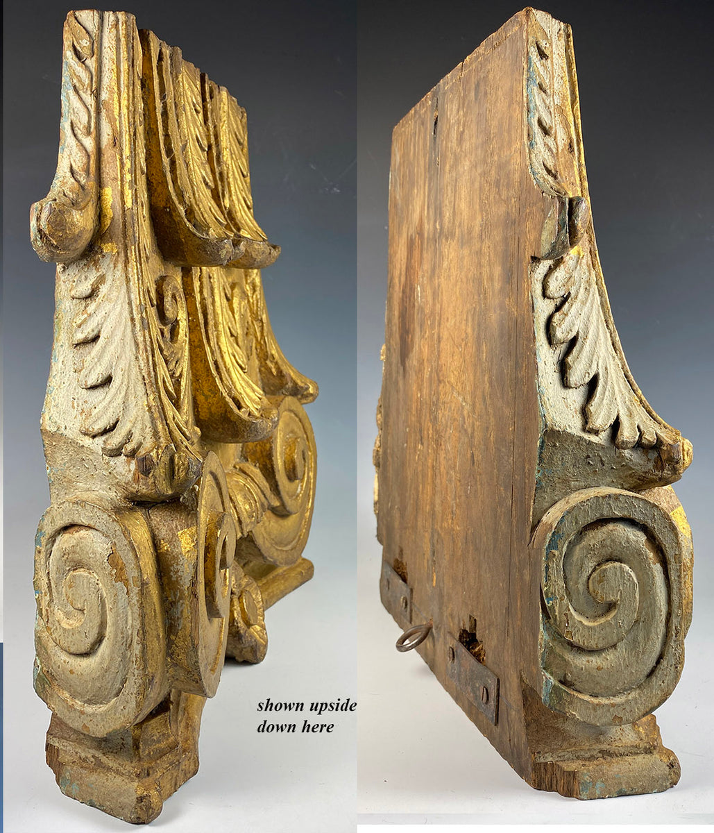 Antique Gilded Architectural Salvage Column Top, Crest, Composit Carve ...