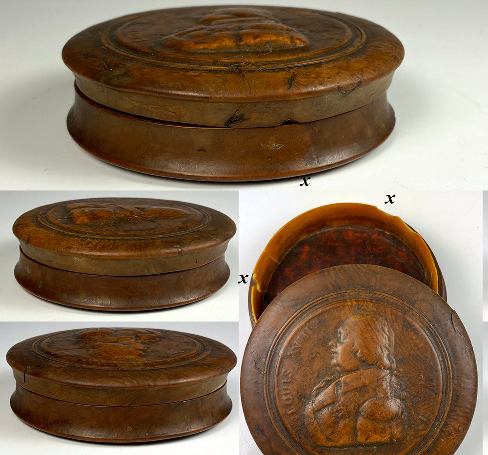 Antique French Snuff Box, RARE Louis XVIII Profile in Bas Relief Press ...