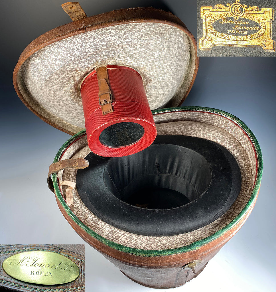 Antique Leather Top Hat Box, Luggage, French Silk Top Hat Inside. Coll ...