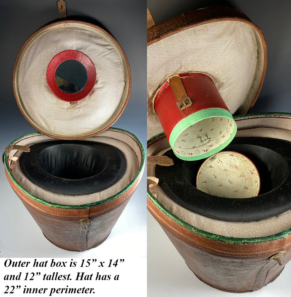 Antique Leather Top Hat Box, Luggage, French Silk Top Hat Inside. Coll ...