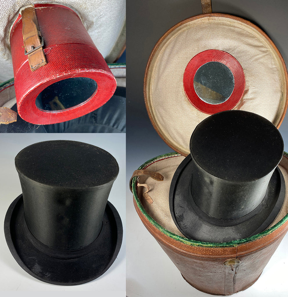 Antique Leather Top Hat Box, Luggage, French Silk Top Hat Inside. Coll ...