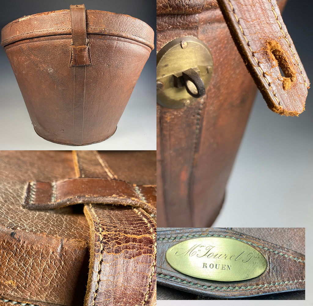 Antique Leather Top Hat Box, Luggage, French Silk Top Hat Inside. Coll ...
