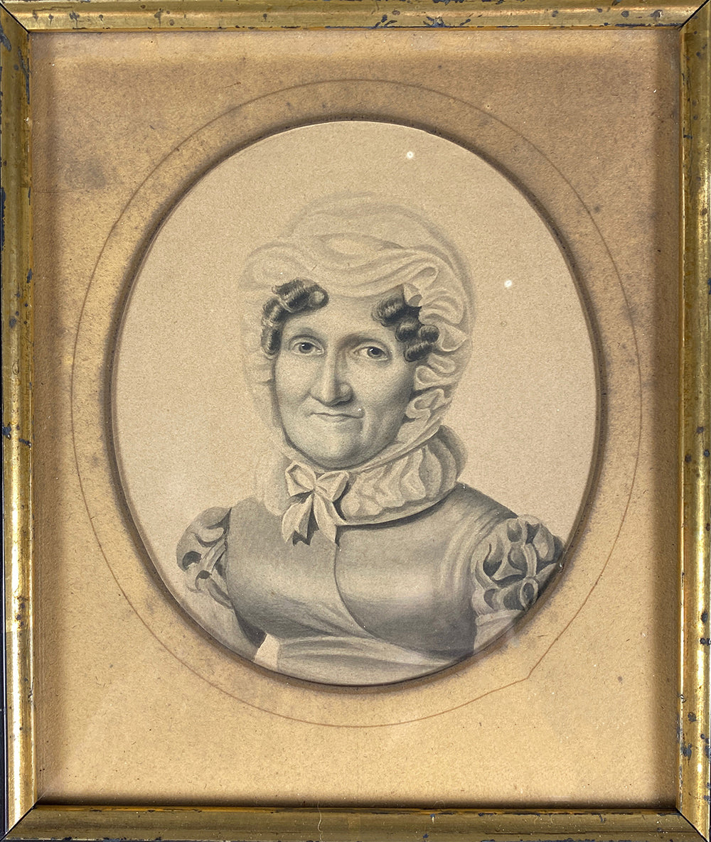 Antique French Portrait Miniature, Pencil Sketch, Drawing, Matron, Alp ...