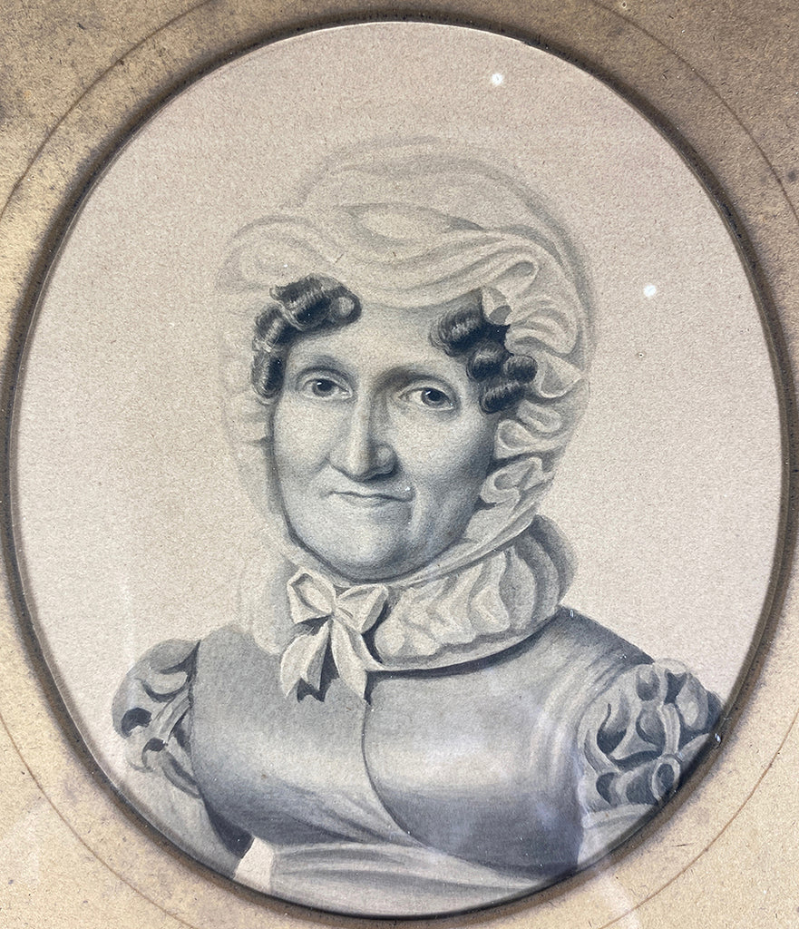 Antique French Portrait Miniature, Pencil Sketch, Drawing, Matron, Alp ...