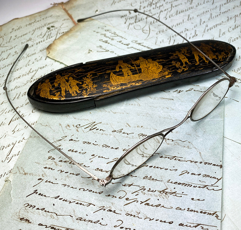 Antique c.1780-1830 Sterling Silver Folding Spectacles, Gold Painted F ...
