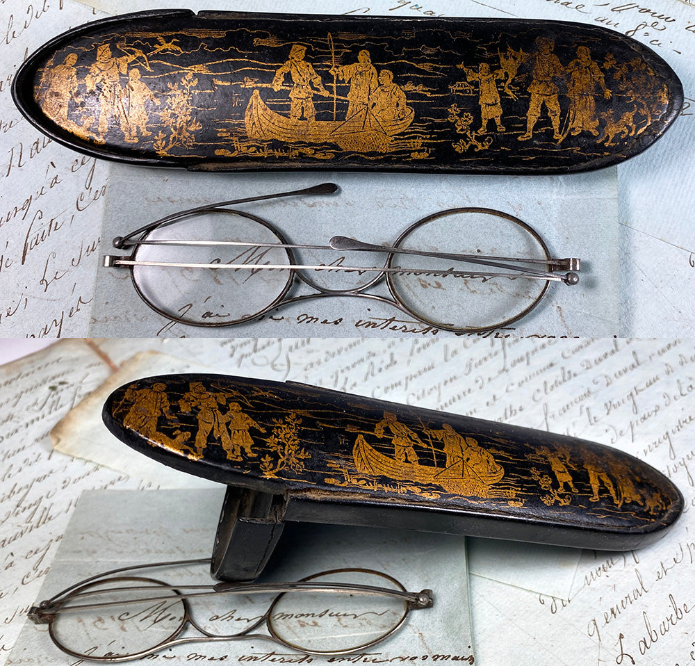 Antique c.1780-1830 Sterling Silver Folding Spectacles, Gold Painted F ...
