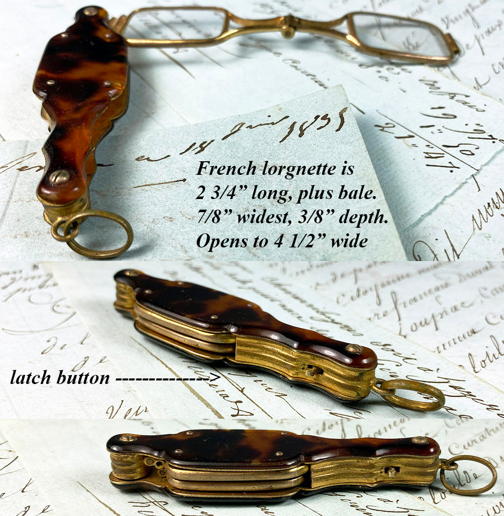 Antique French Folding Tortoise Shell Lorgnette, Spectacles, Reading G ...