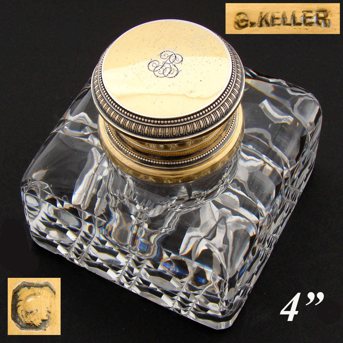 Rare Antique French 18k Gold on Sterling Silver “Vermeil” & Heavy Cut ...