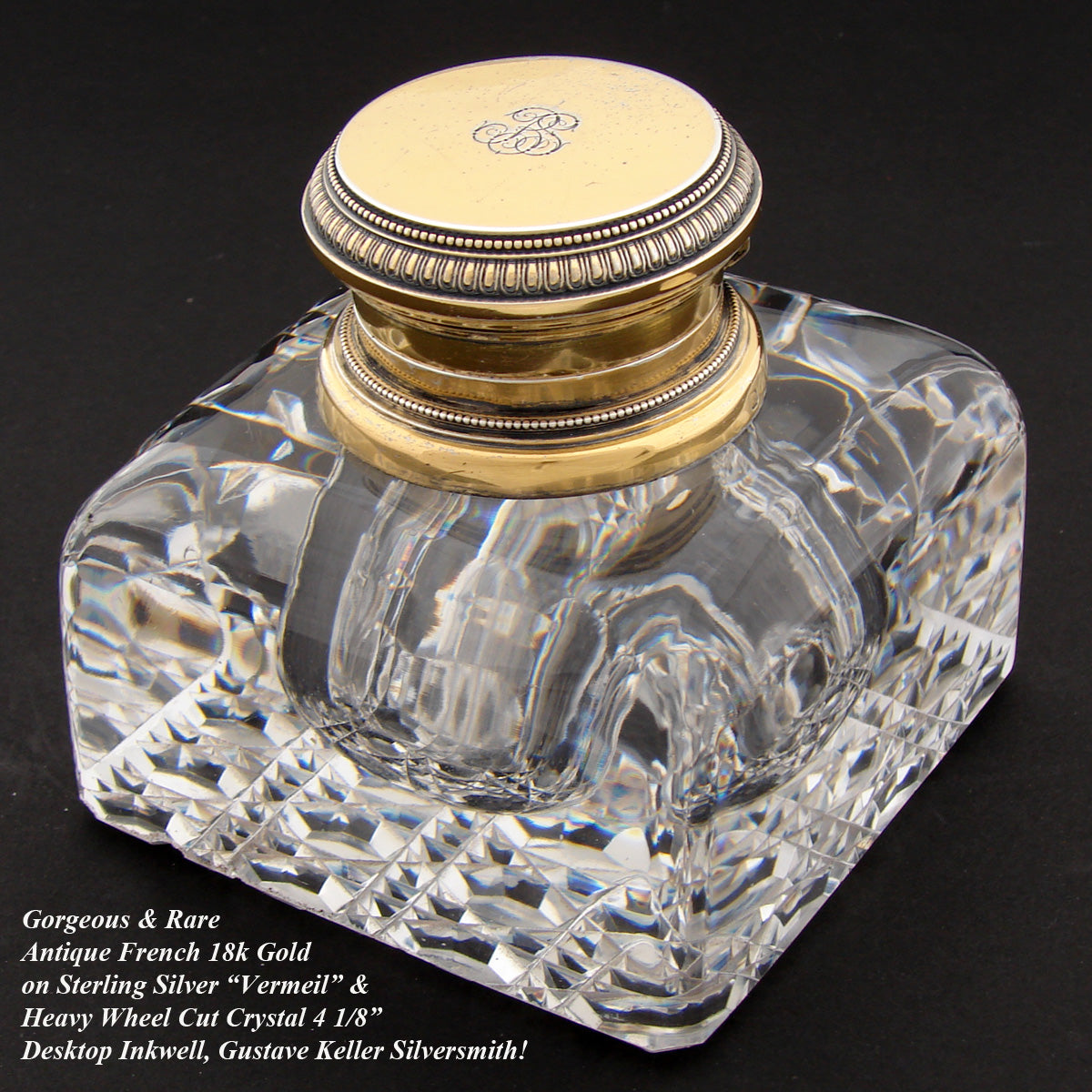 Rare Antique French 18k Gold on Sterling Silver “Vermeil” & Heavy Cut ...