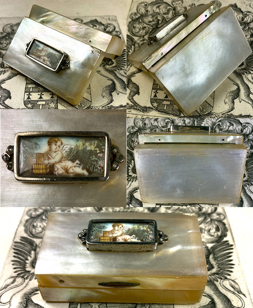 Antique 18th Century Patch Box, Mother of Pearl, 12k Gold, Portrait Mi ...