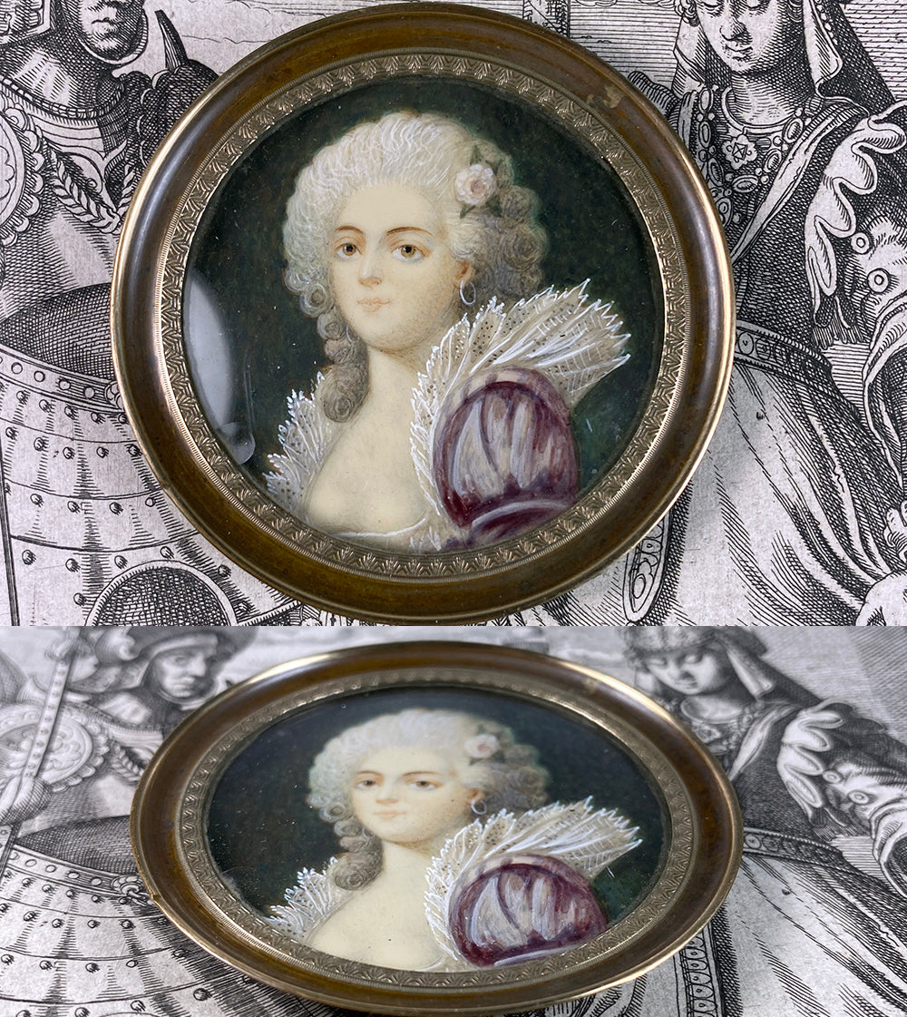 Antique French Portrait Miniature of 18th Century Beauty, Grand Tour S ...