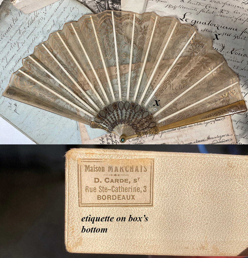 Antique c. 1900 French 19mm Hand Fan, Horn and Embroidered Sequins in ...