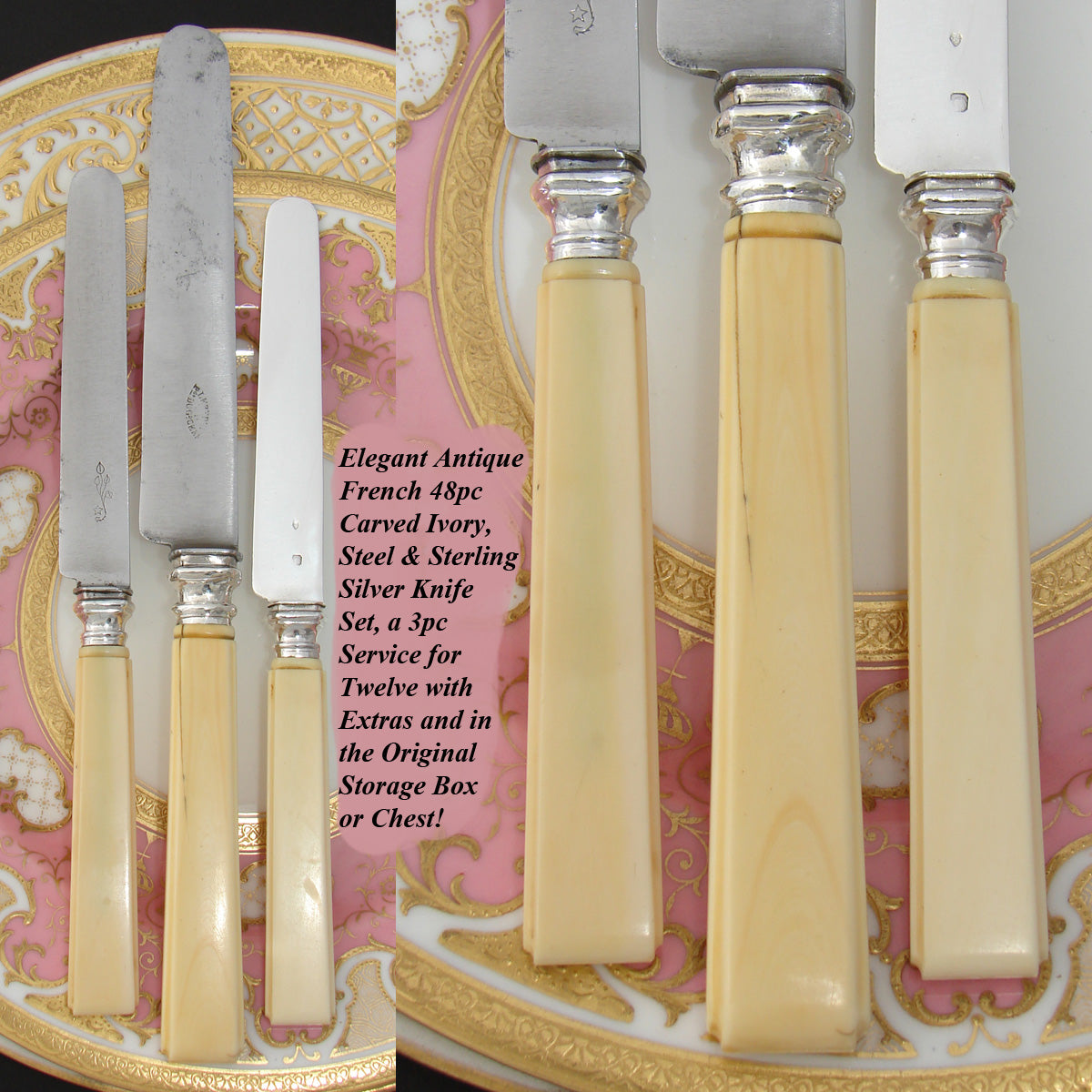Elegant Antique French 48pc Table Knife Set, 3pc Setting for Twelve ...
