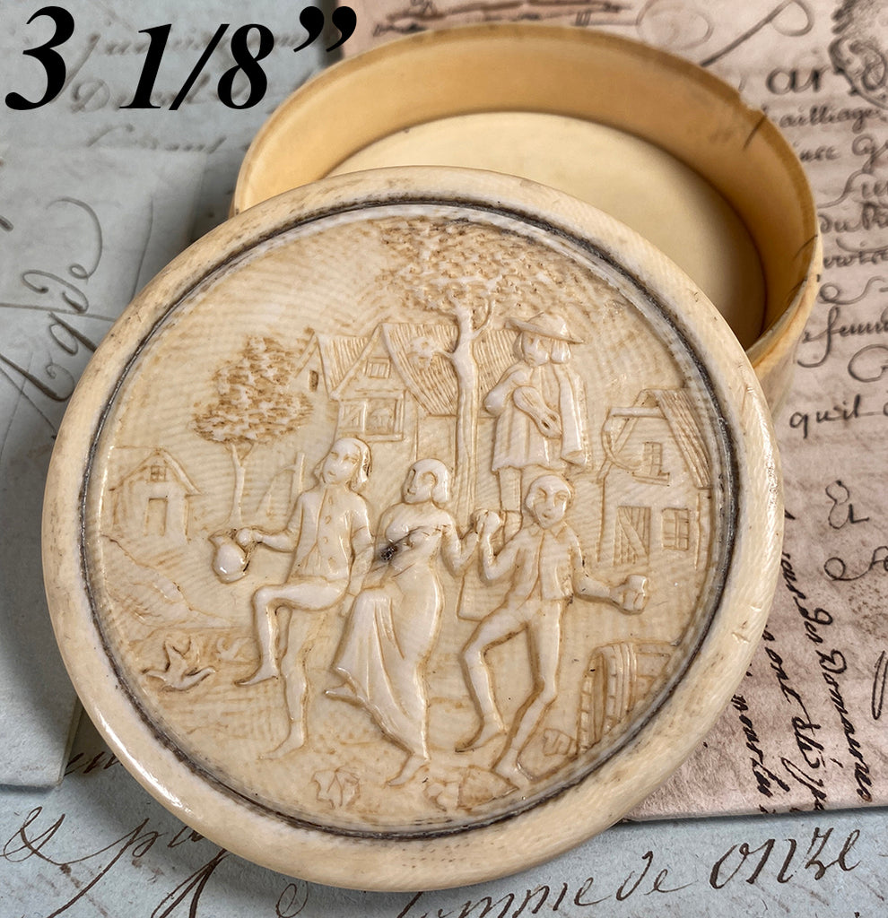 Antique Mid-18th Century Hand Carved Ivory Snuff Box, Colonial Scene ...