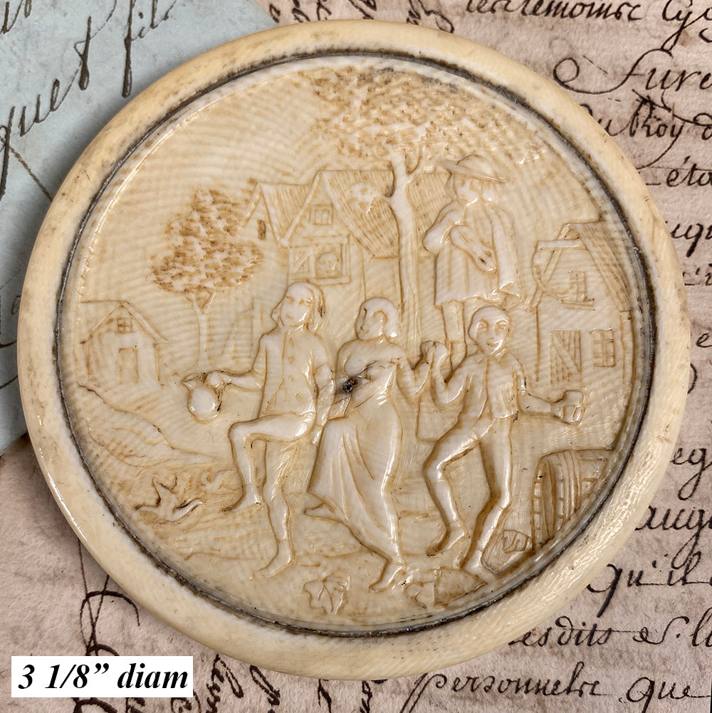 Antique Mid-18th Century Hand Carved Ivory Snuff Box, Colonial Scene ...