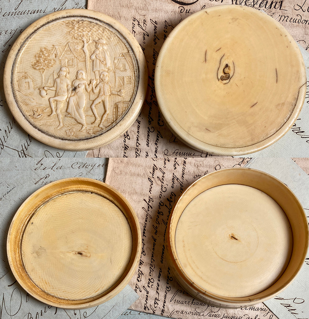 Antique Mid-18th Century Hand Carved Ivory Snuff Box, Colonial Scene ...