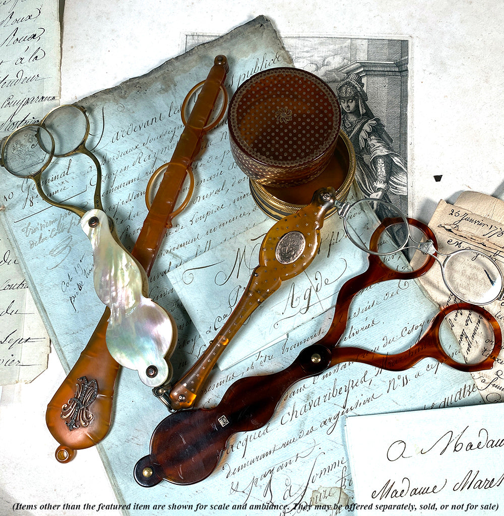 Antique French Blond Tortoise Shell Lorgnette - 18k Gold Pique and Sil ...