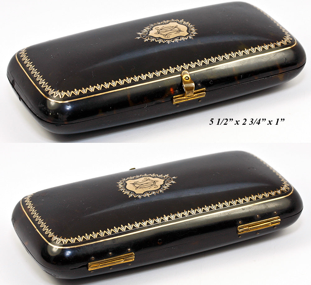 Travel Vanity Set, c.1860 Tortoise Shell Case with Gold, Silver Inlay ...