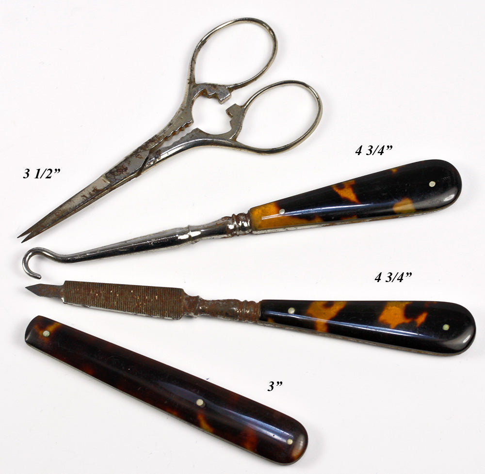 Travel Vanity Set, c.1860 Tortoise Shell Case with Gold, Silver Inlay ...