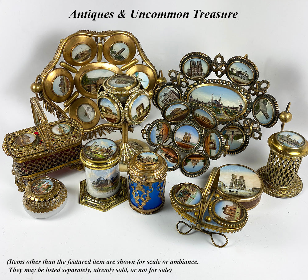 Antique c.1840s Paris Grand Tour Calling Card Tray, 7 Eglomise Paintin ...