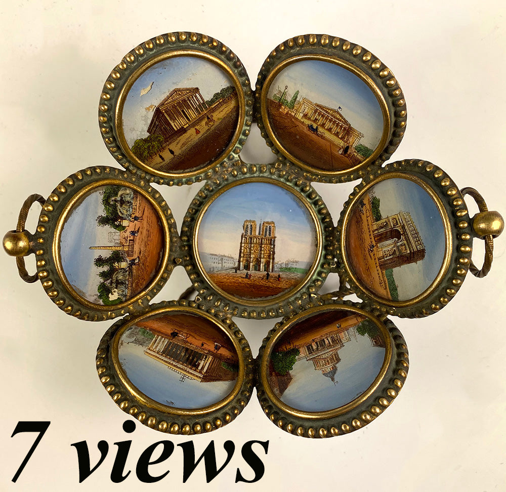 Antique c.1840s Paris Grand Tour Calling Card Tray, 7 Eglomise Paintin ...