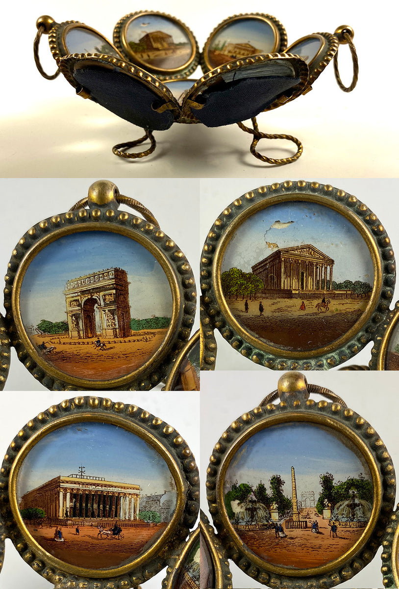 Antique c.1840s Paris Grand Tour Calling Card Tray, 7 Eglomise Paintin ...