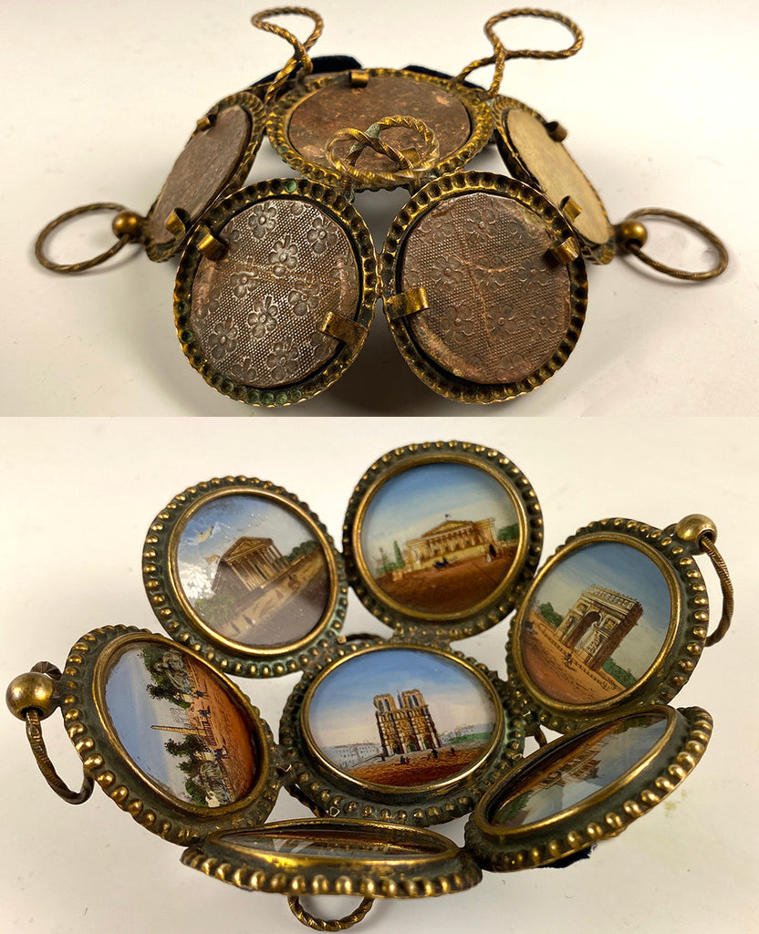 Antique c.1840s Paris Grand Tour Calling Card Tray, 7 Eglomise Paintin ...