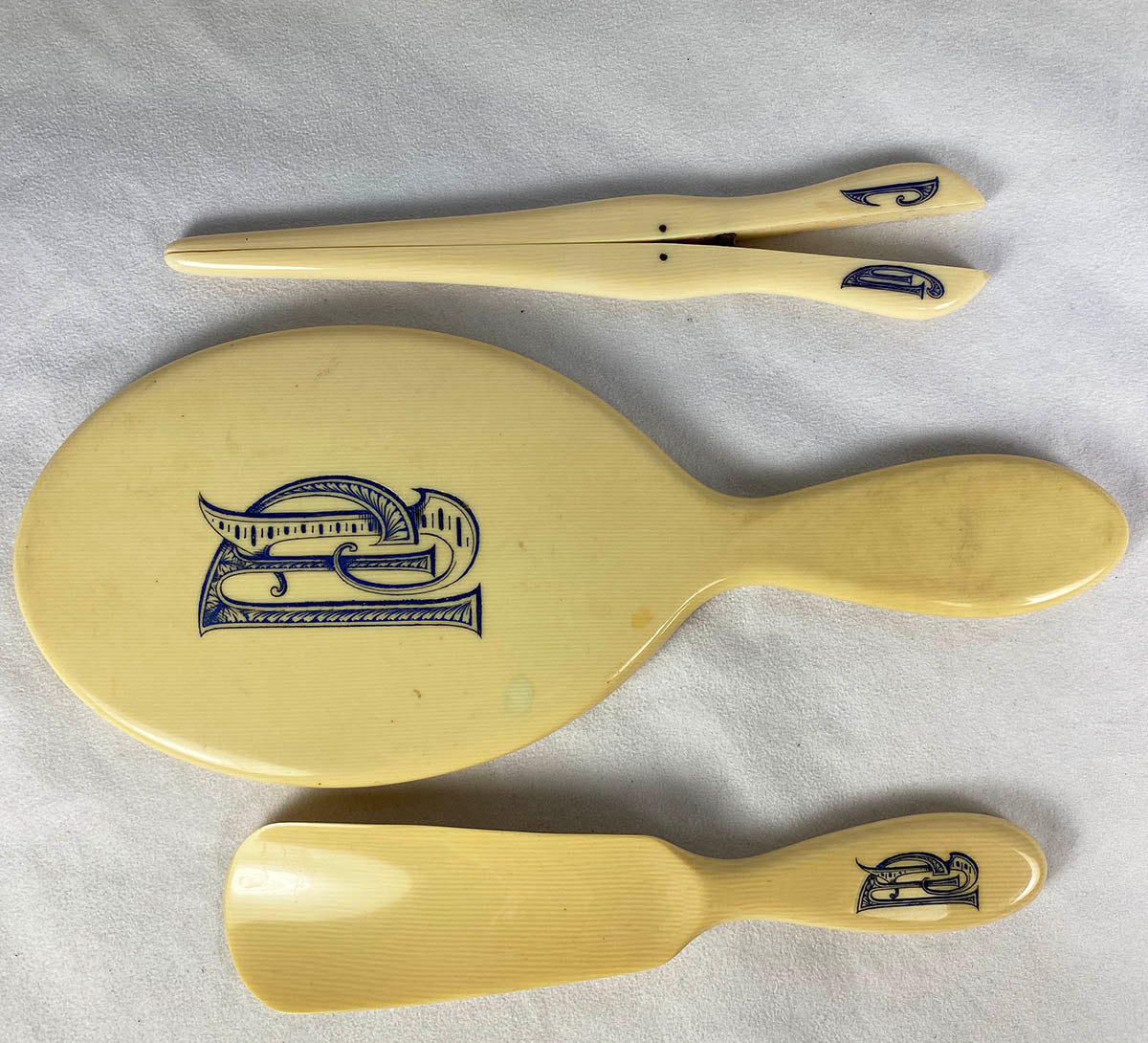 Antique Faux Ivory Vanity Set, French Ivory, 8 Pieces in Original Pres ...