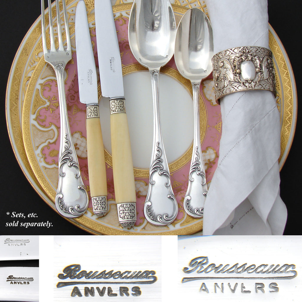 Antique French 24pc Silver & Carved Ivory Handled Table Knife Set, Sta ...