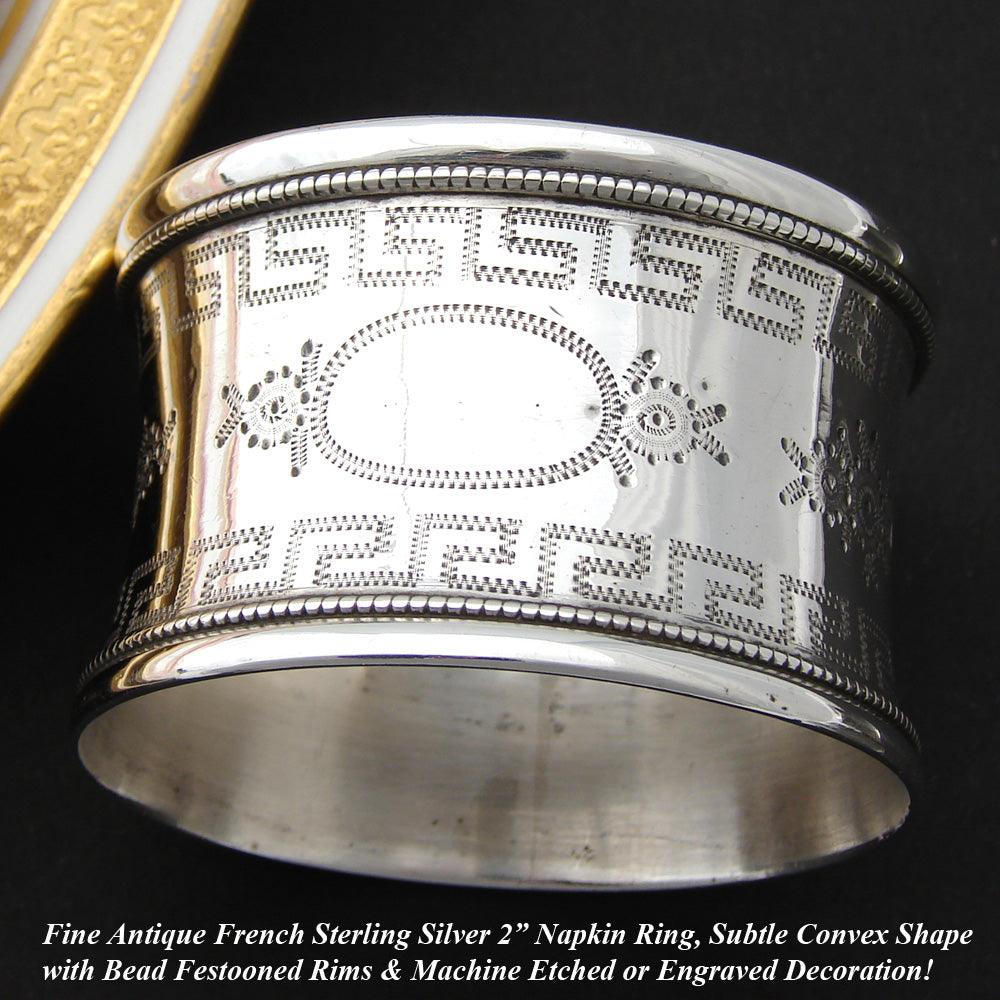 Antique French Sterling Silver 2" Napkin Ring, Convex Shape, Engraved ...