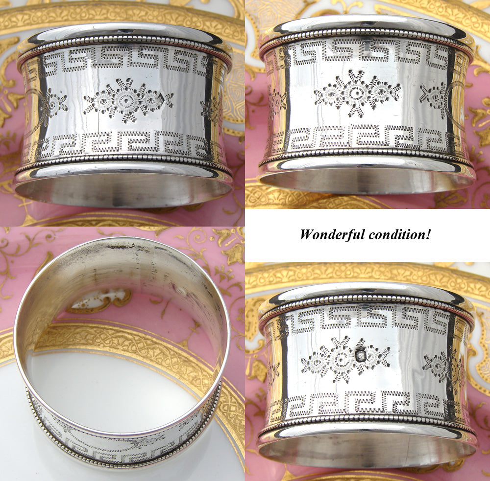 Antique French Sterling Silver 2" Napkin Ring, Convex Shape, Engraved ...