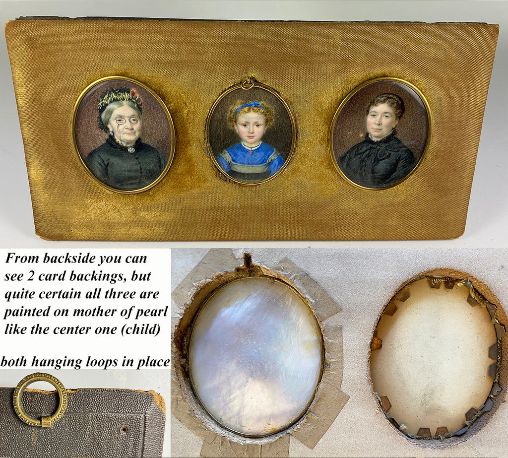 RARE Antique French 3 Generation Impressionist Portrait Miniatures, Ch ...