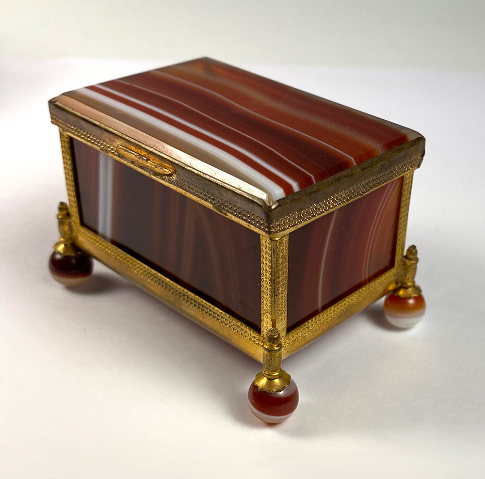 Petit Antique German Banded Agate Jewelry, Specimen or Snuff Box, Idar ...