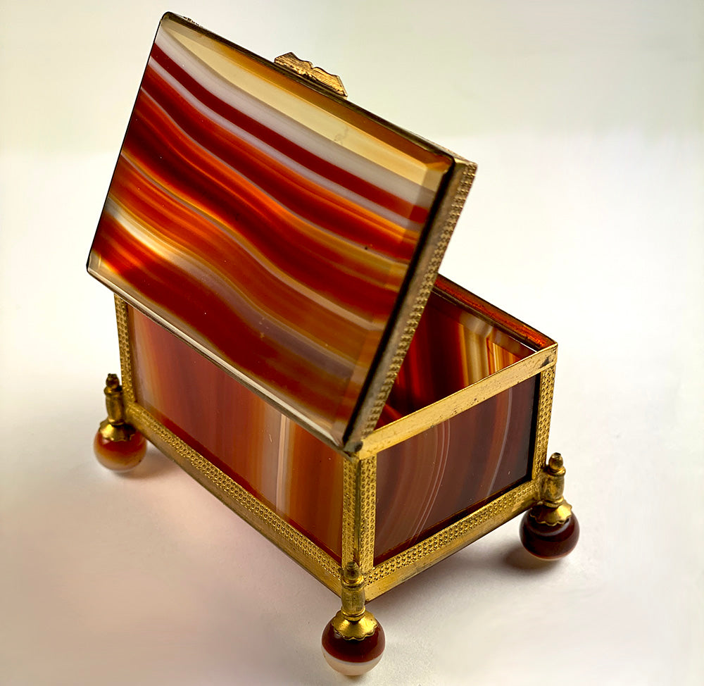 Petit Antique German Banded Agate Jewelry, Specimen or Snuff Box, Idar ...