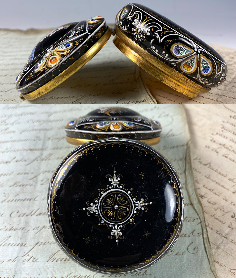 Antique French Limoges Enamel Snuff or Patch Box, Portrait Miniature o ...