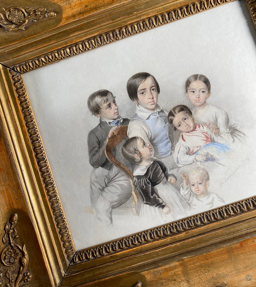 Rare c.1843 Masterpiece Portrait Miniature, 6 Children in Frame, by We ...