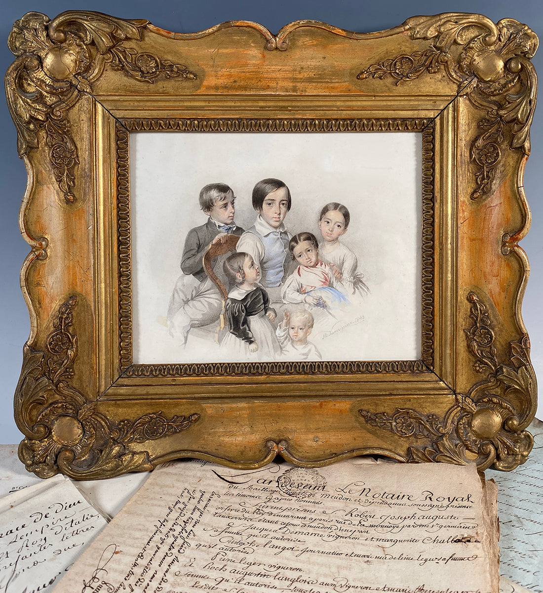 Rare c.1843 Masterpiece Portrait Miniature, 6 Children in Frame, by We ...