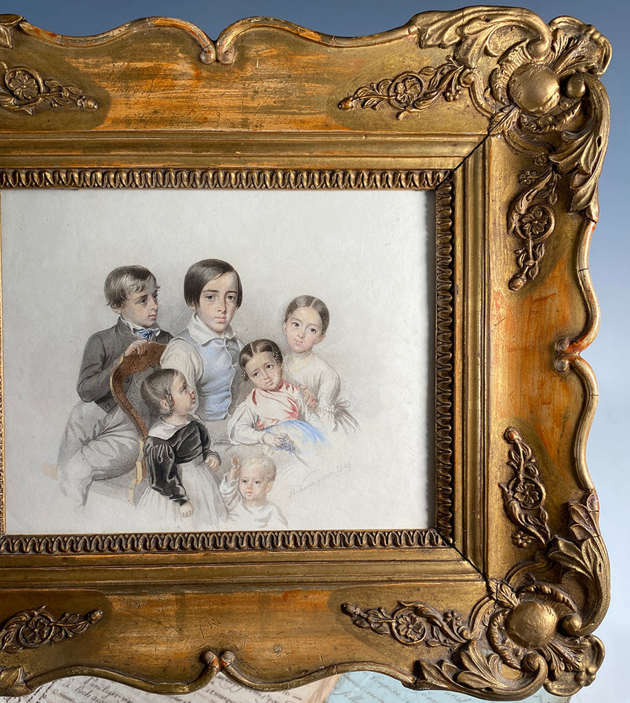 Rare c.1843 Masterpiece Portrait Miniature, 6 Children in Frame, by We ...
