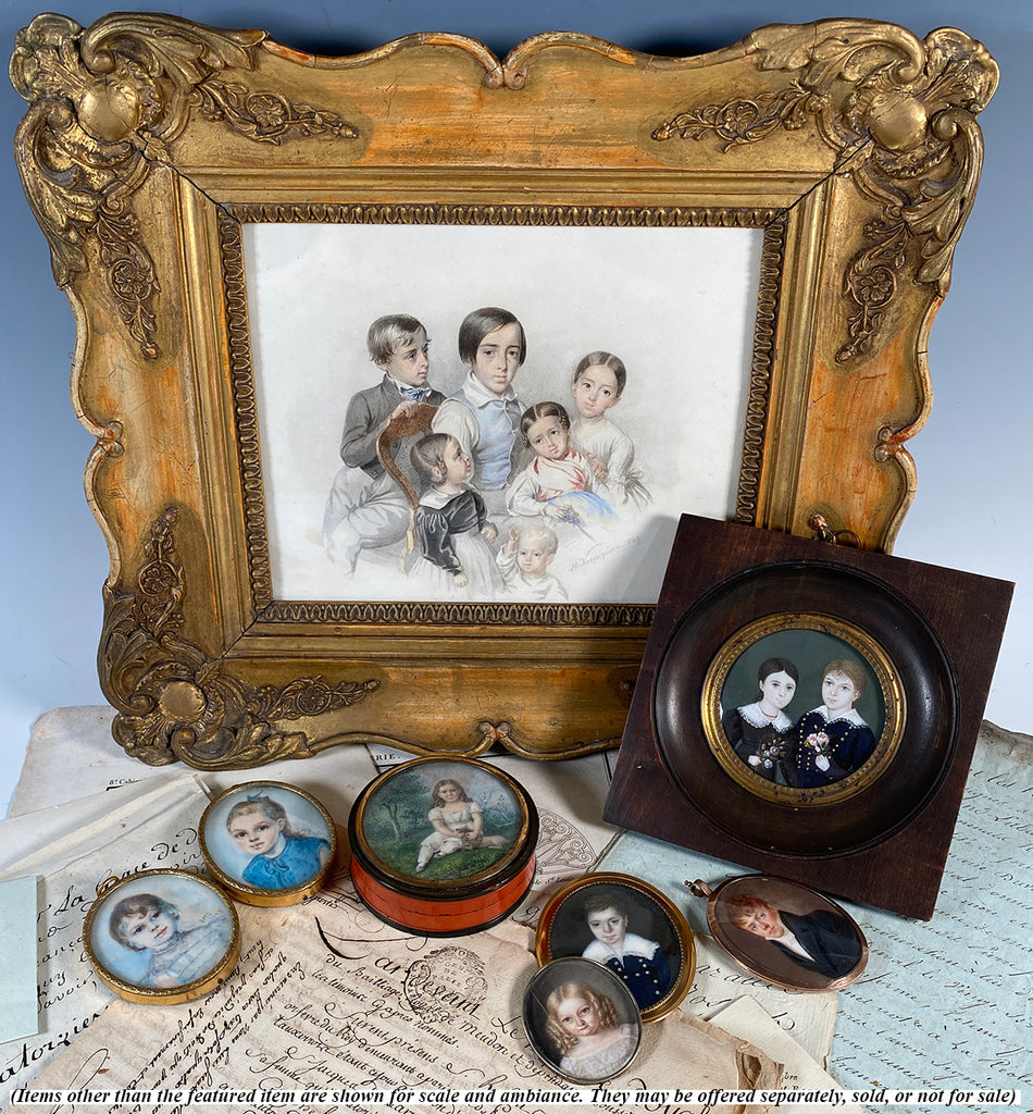 Rare c.1843 Masterpiece Portrait Miniature, 6 Children in Frame, by We ...