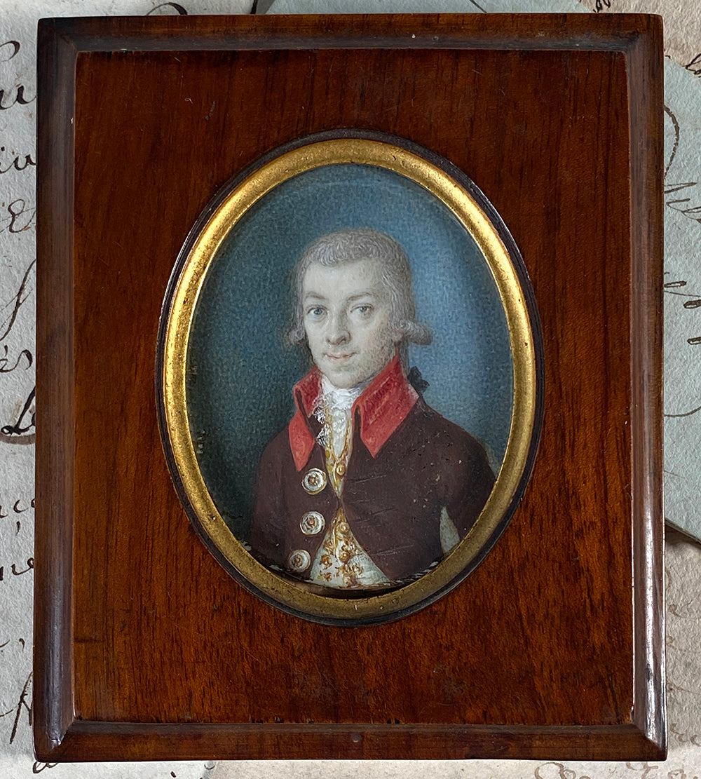 Elegant Costumed 18th Century Prussian Portrait Miniature in Frame, Em ...