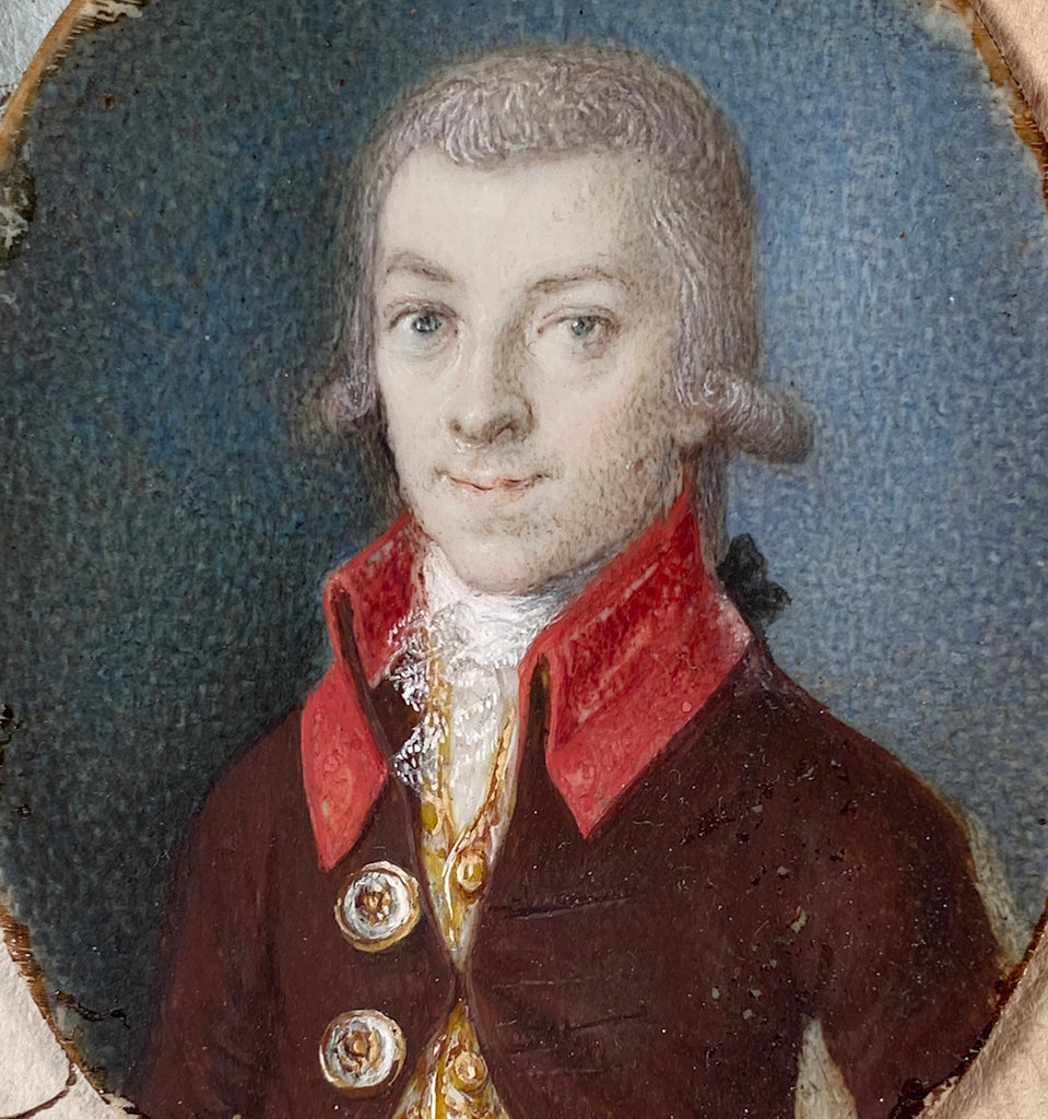 Elegant Costumed 18th Century Prussian Portrait Miniature in Frame, Em ...